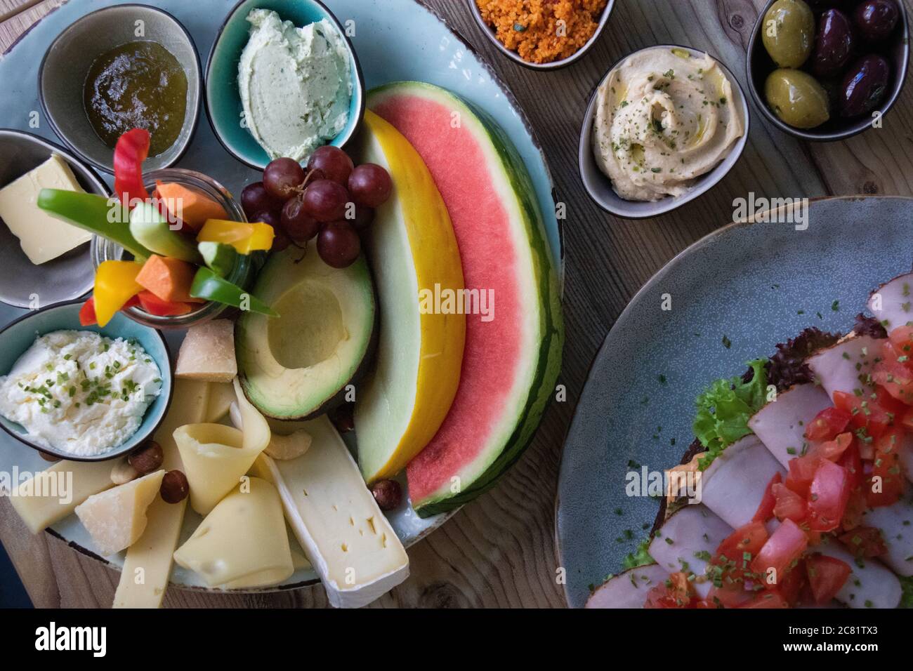 Delicious and various delicacies with veggies and fruits Stock Photo ...