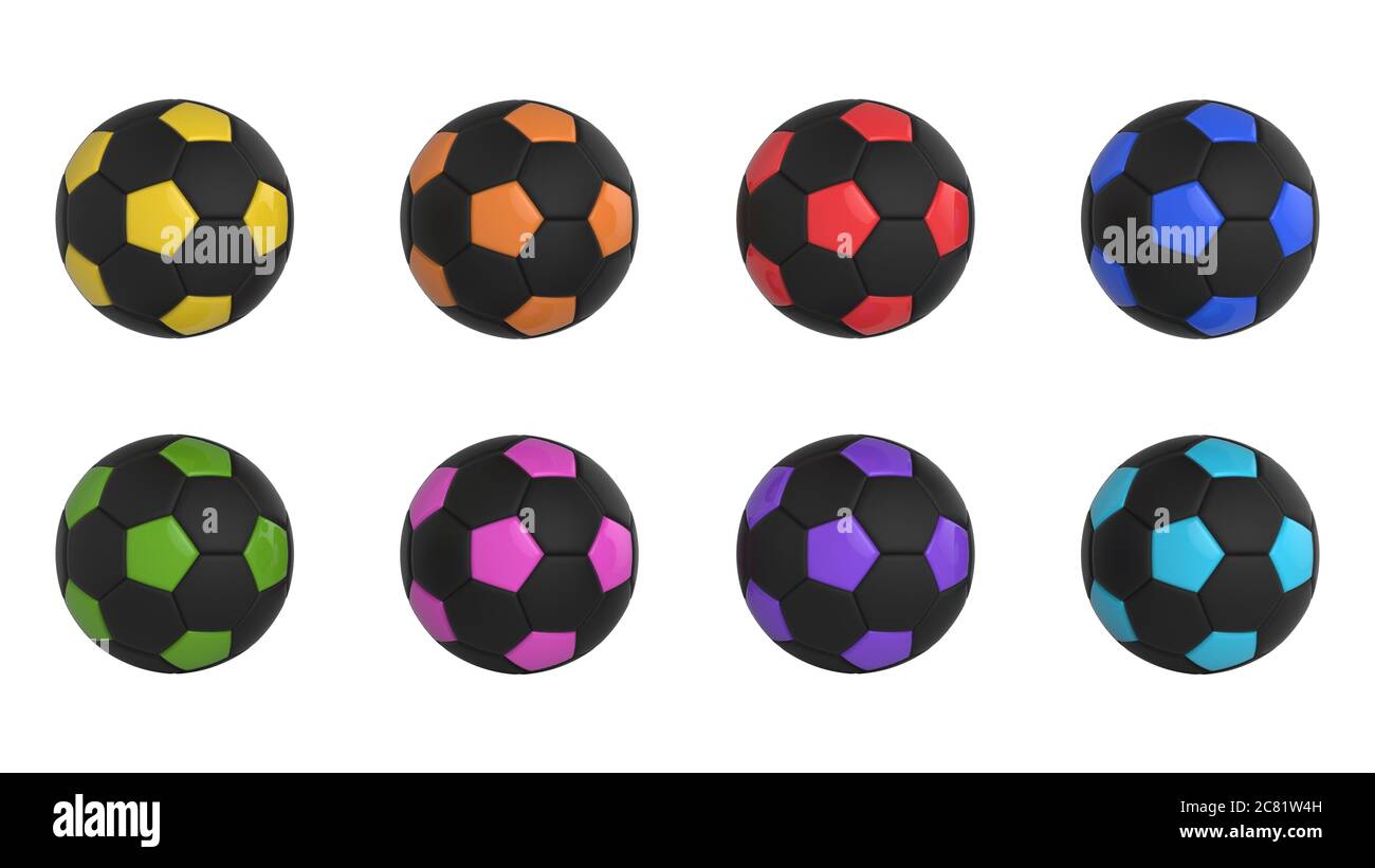 color soccer balls plastic leather metal fabric ball isolated on black ...
