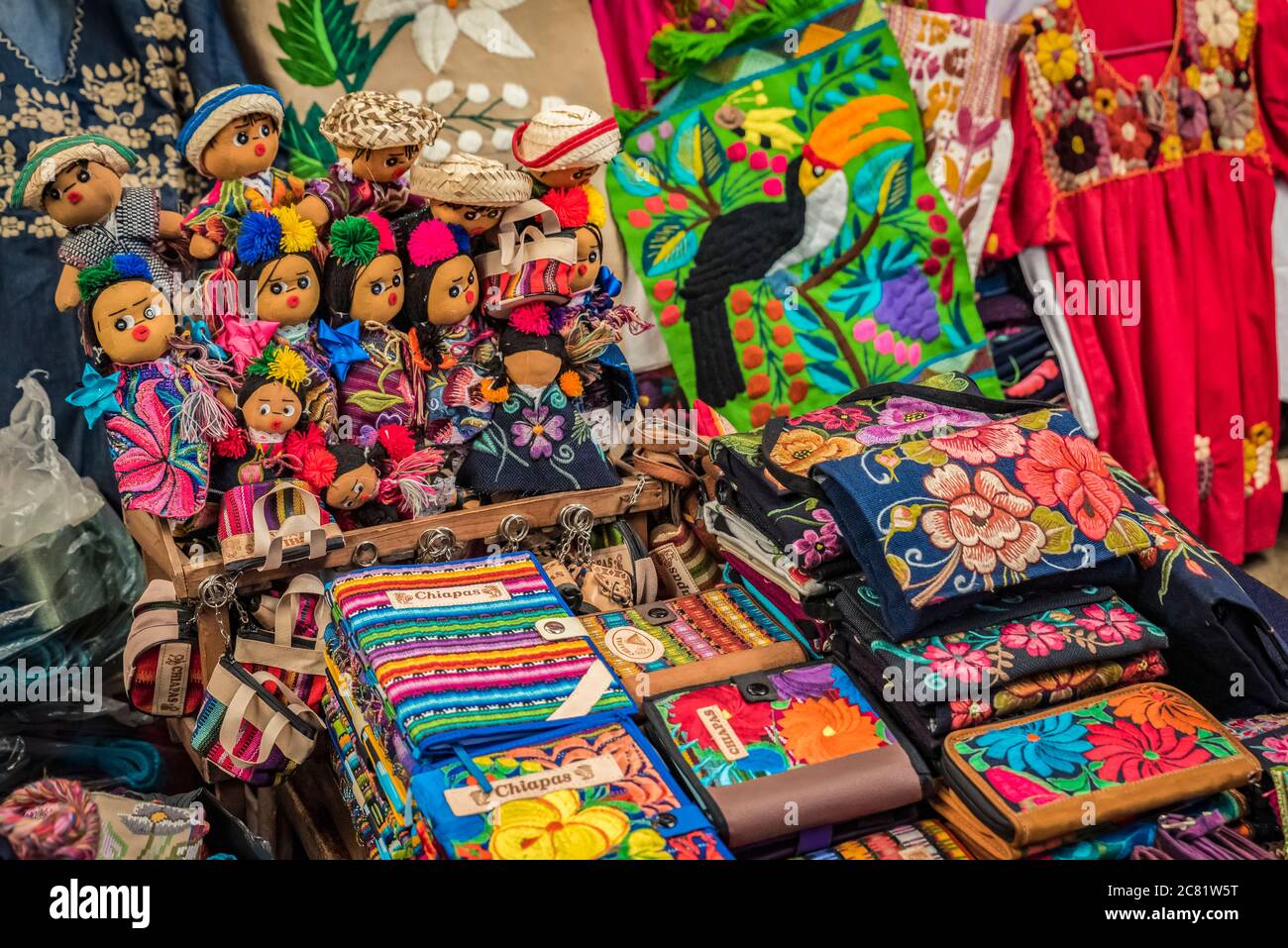 Hand embroidered artisan goods; Zinacantan, Chiapas, Mexico Stock Photo ...