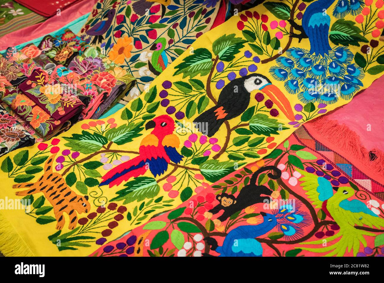 Hand embroidered artisan goods; Zinacantan, Chiapas, Mexico Stock Photo ...