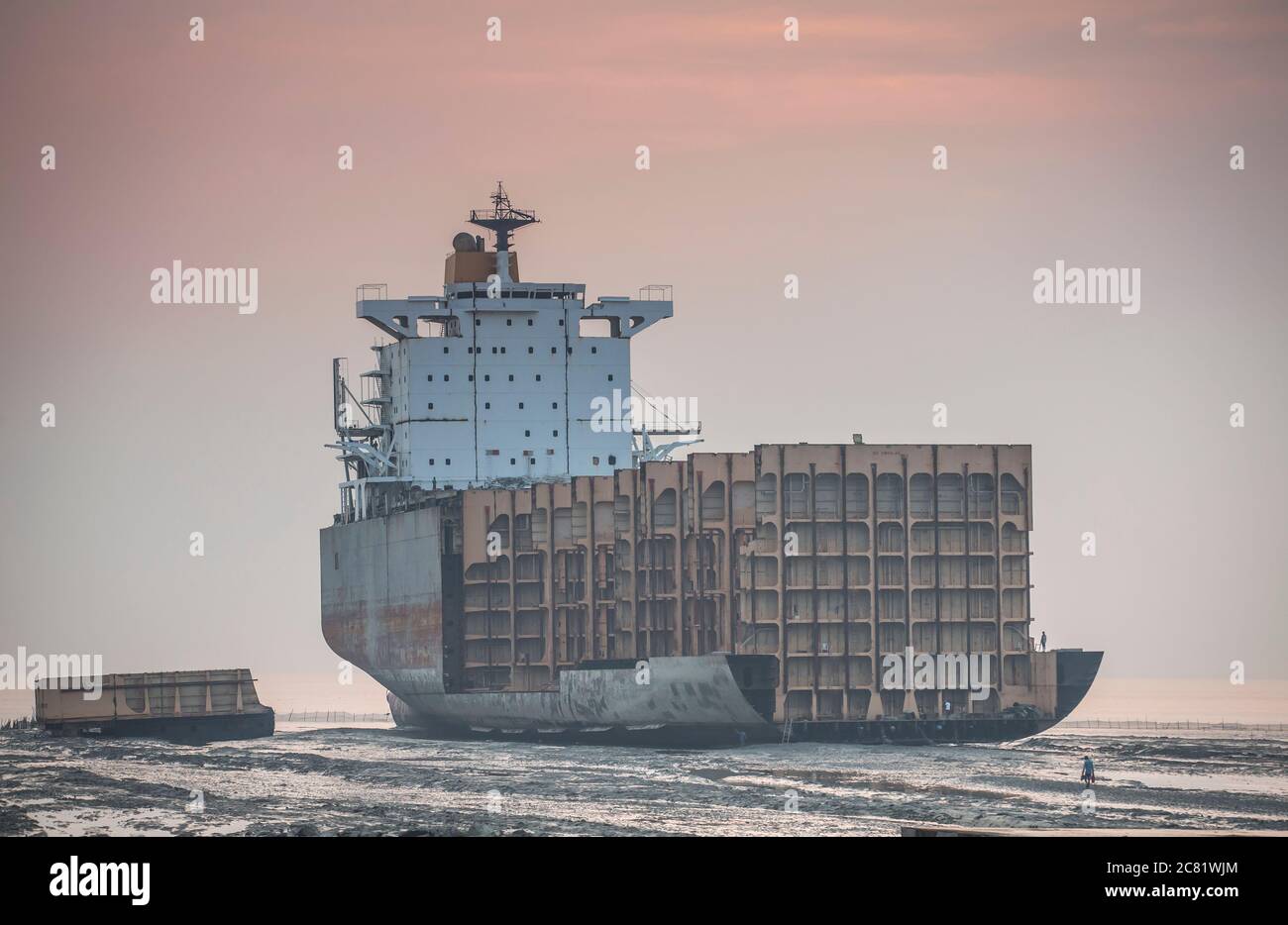 partially broken down ship in ship breaking yard in Chittagong ...