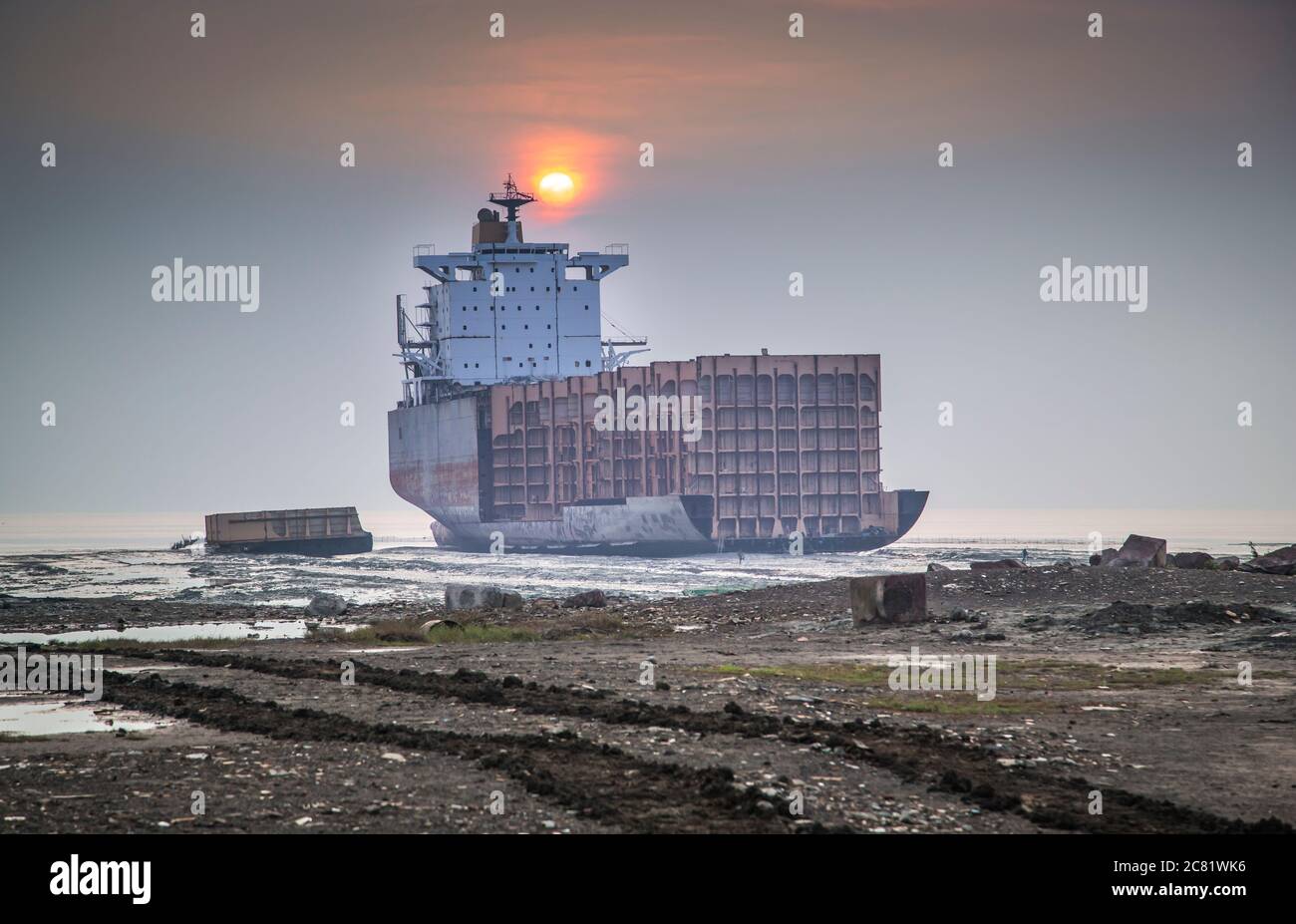 partially broken down ship in ship breaking yard in Chittagong ...
