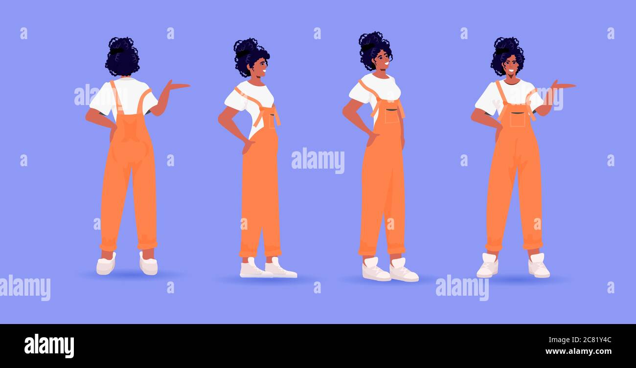 set woman in casual trendy clothes female cartoon character standing ...