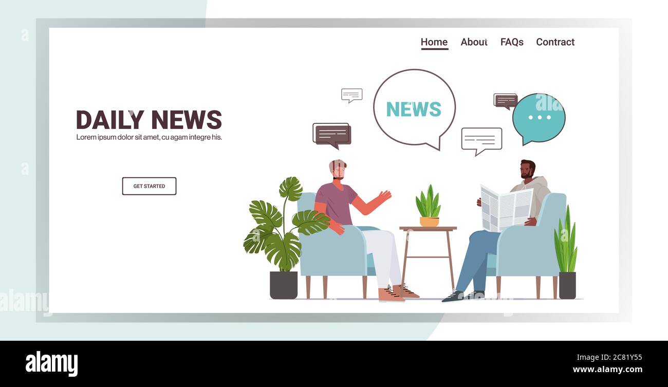 friends reading newspaper discussing daily news during meeting chat ...