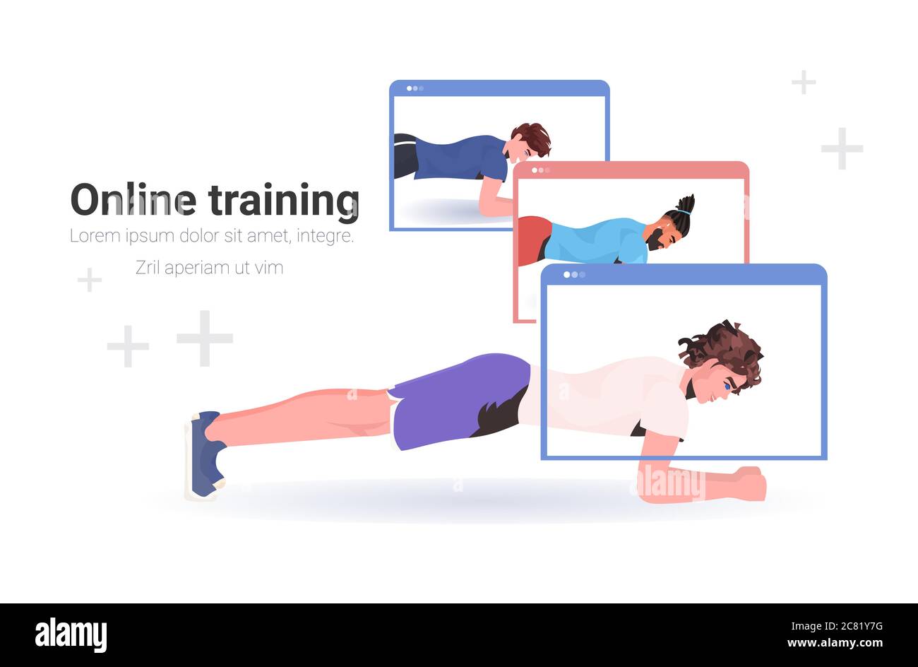 men doing fitness exercises online training healthy lifestyle workout ...