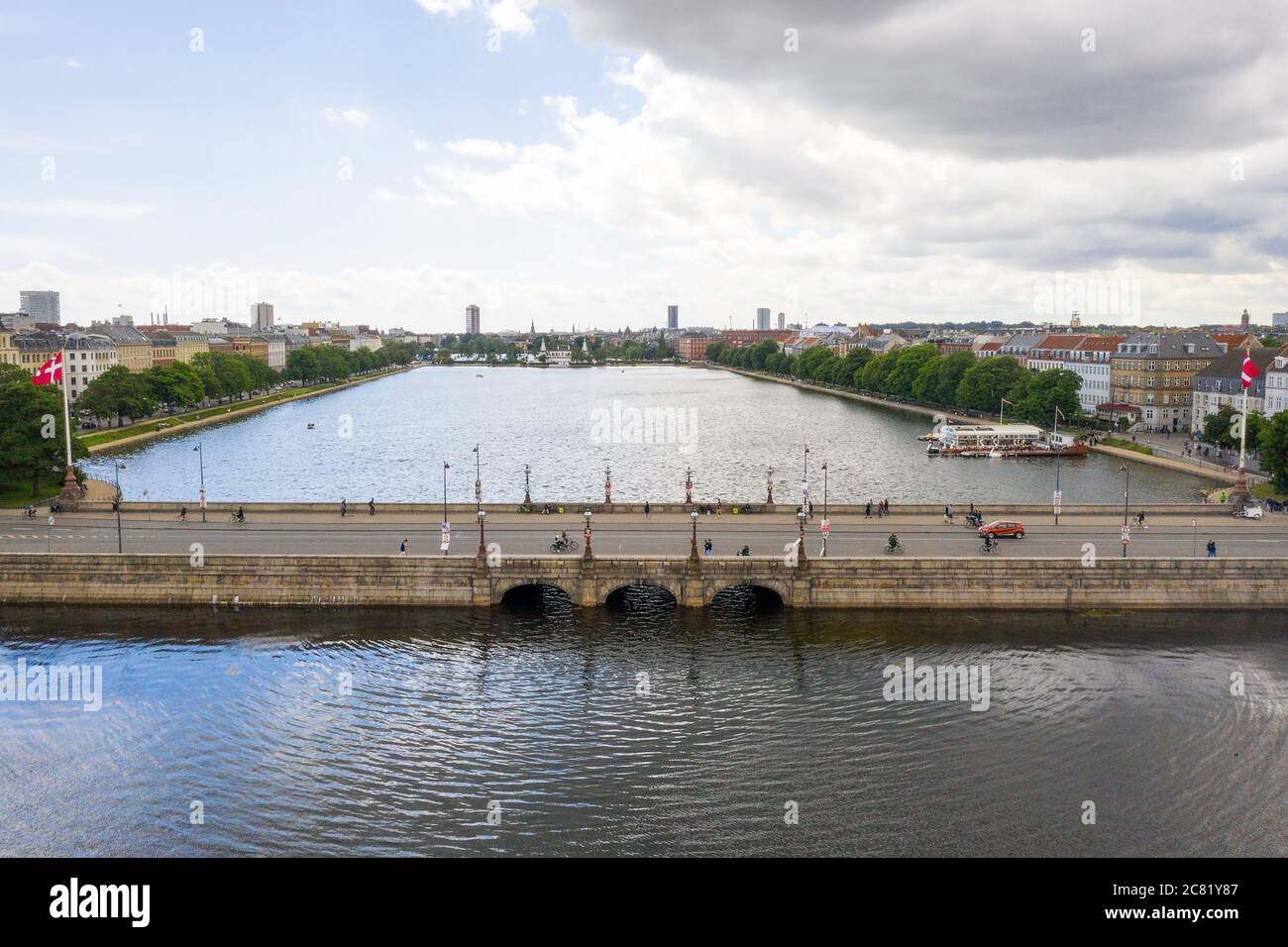 Aerial view of a concrete bridge over a river in Copenhagen, Denmark ...