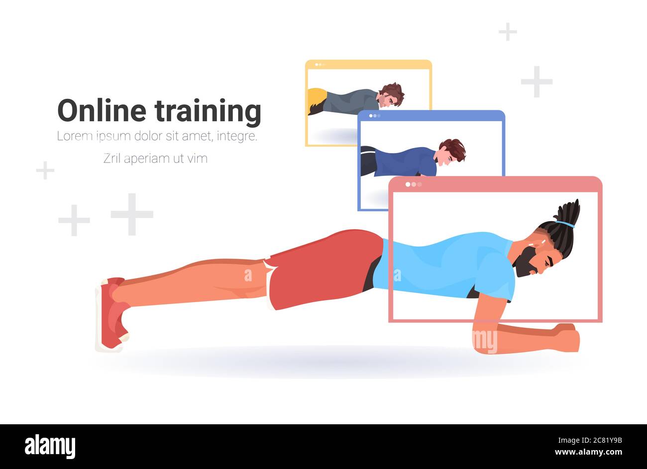 men doing fitness exercises online training healthy lifestyle workout ...
