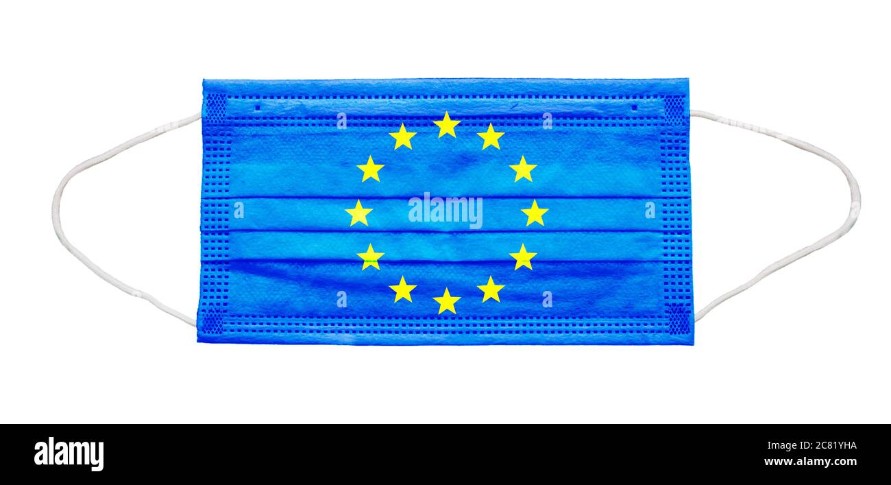 Coronavirus Covid 19 in Europe. European Union flag protective medical ...