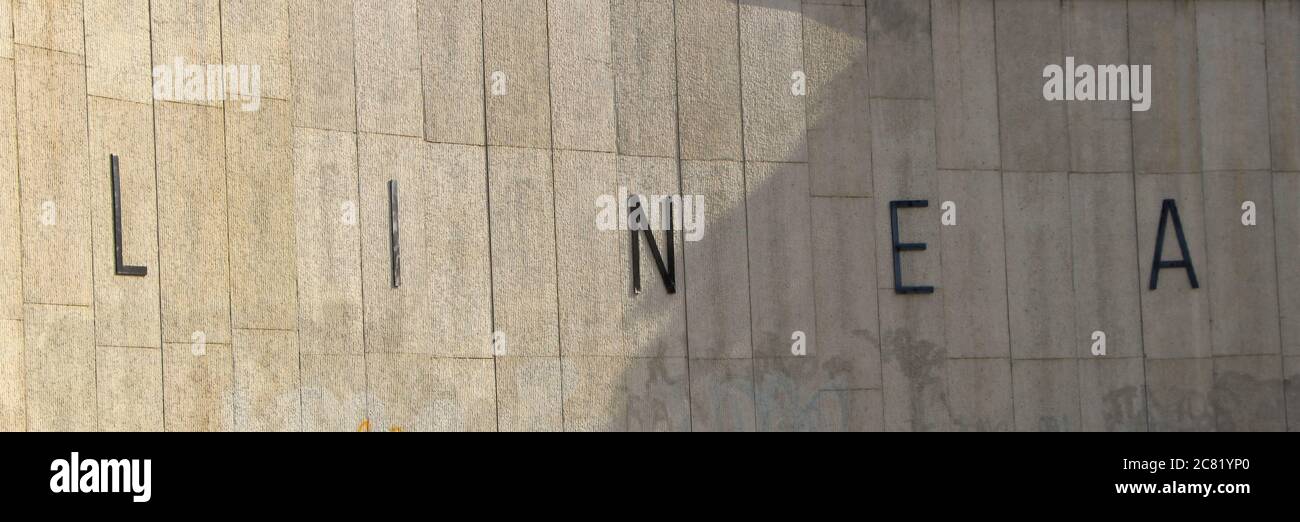 Linea sign meaning Line at a roundabout at the junction of Ernest Lluch ...