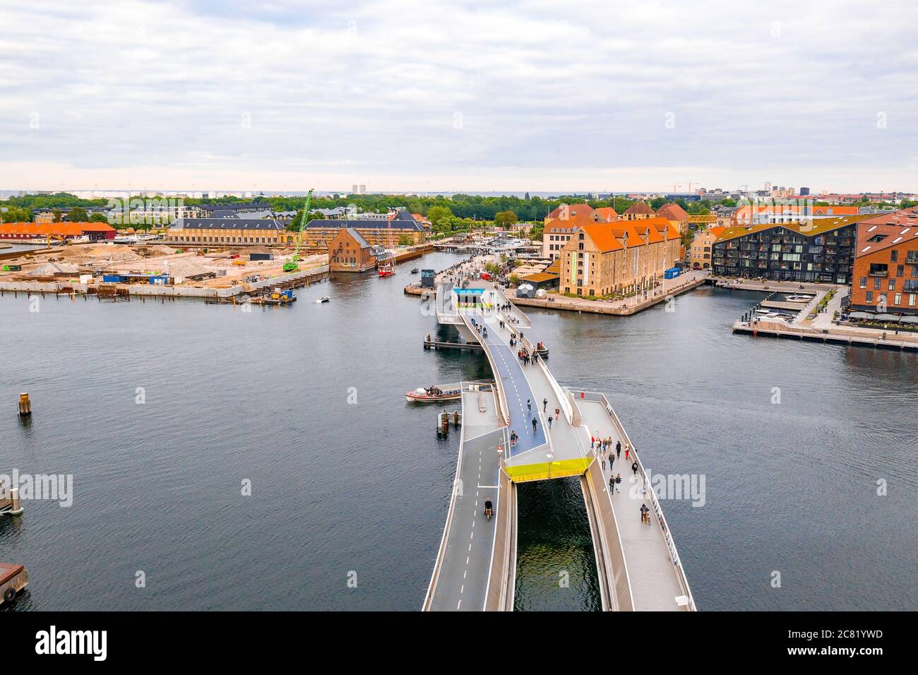 Aerial shot of the beautiful cityscape and river in Copenhagen, Denmark ...