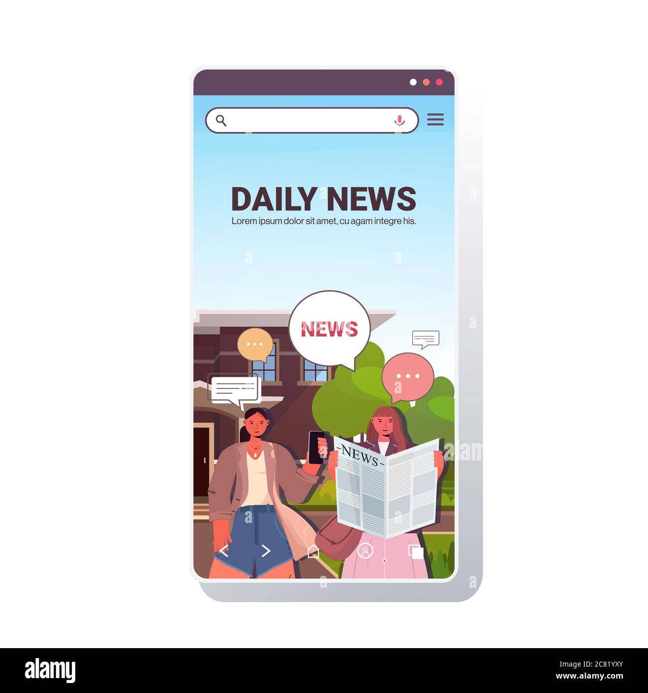 Couple young talking newspaper Stock Vector Images - Alamy