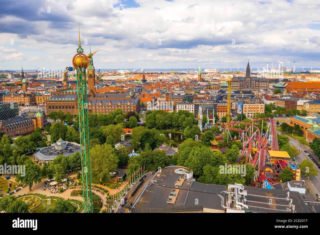 Aerial shot of Tivoli Gardens amusement park located in Copenhagen ...