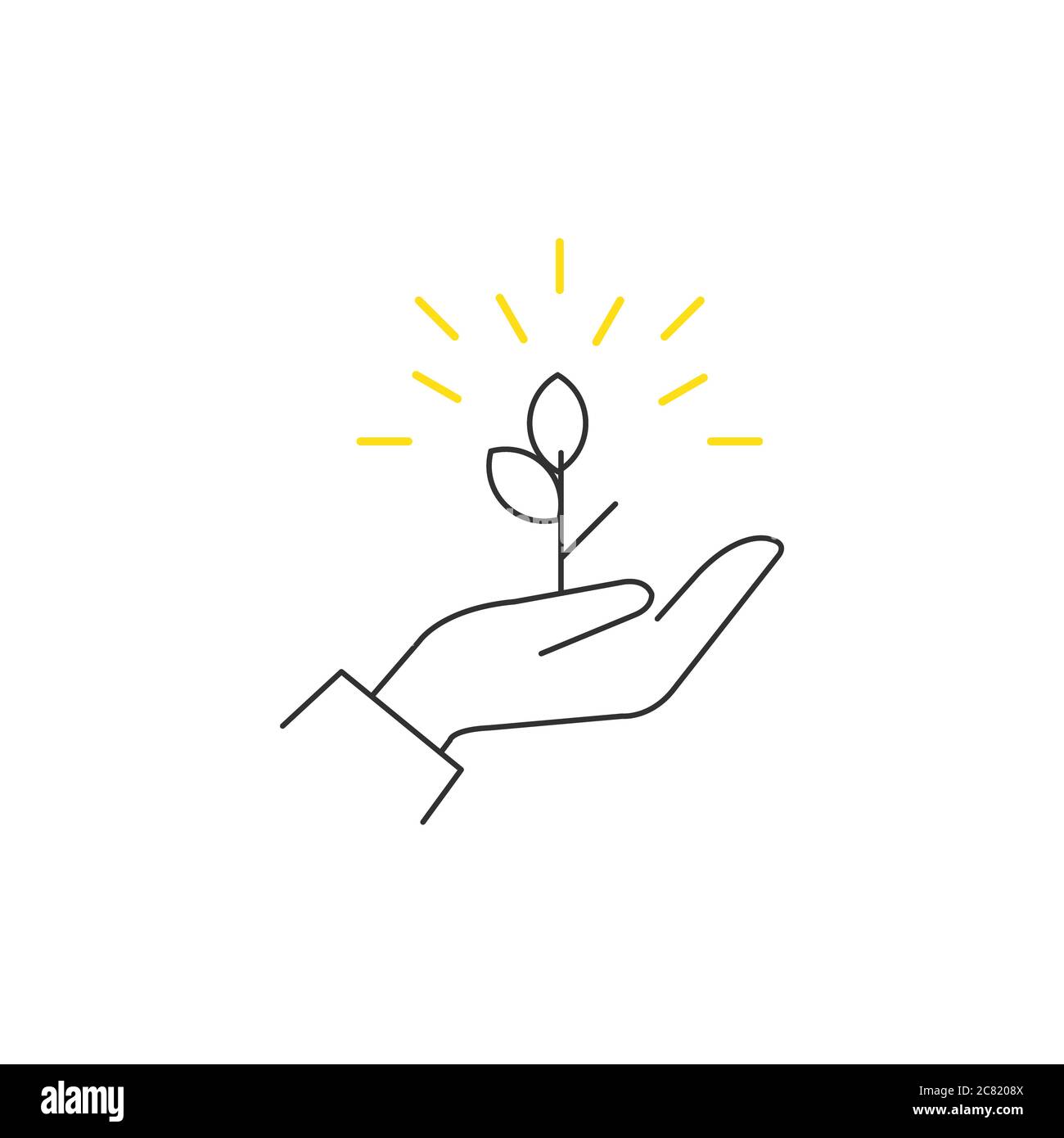 Hand holding plant. Growth line concept vector illustration. Stock ...