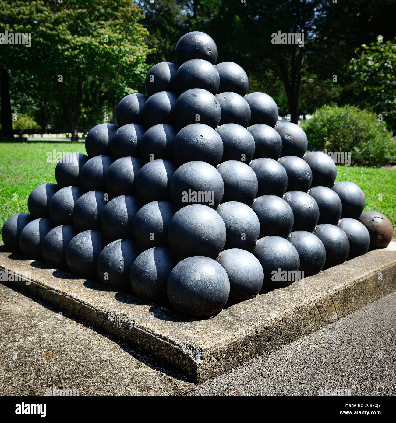 A pyramid of cannonballs exhibited as artifacts of the Civil War at Stones River National ...