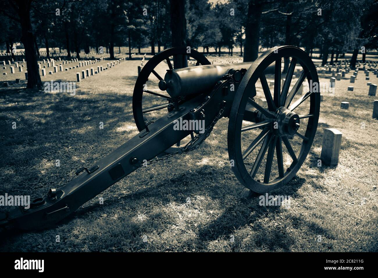 A cannon relic from the American Civil War overlooks the Stones River ...