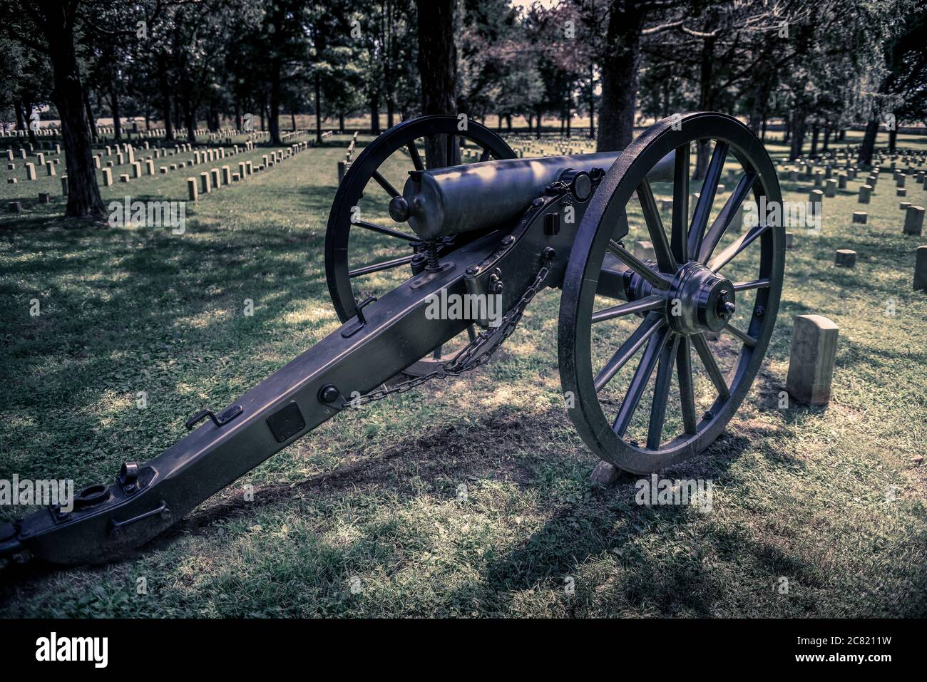 A cannon relic from the American Civil War overlooks the Stones River ...