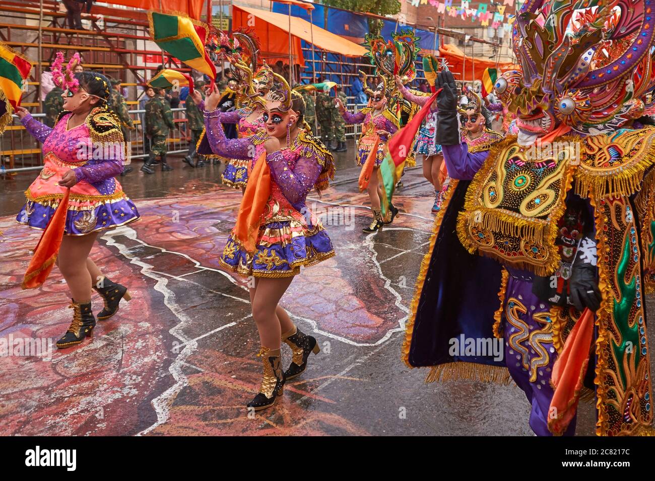 Diablada dancers in ornate costumes parade through the mining city of ...