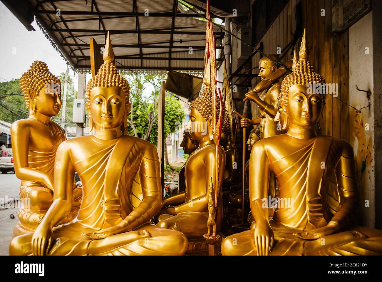 golden buddha statues in Lopburi, Thailand, Southeast Asia Stock Photo ...