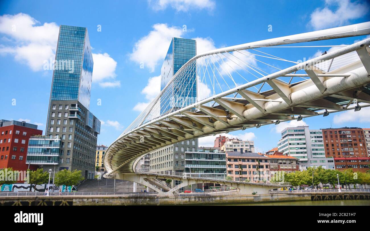 Colorful and modern Bilbao Bridge, Basque Country, Spain Stock Photo ...