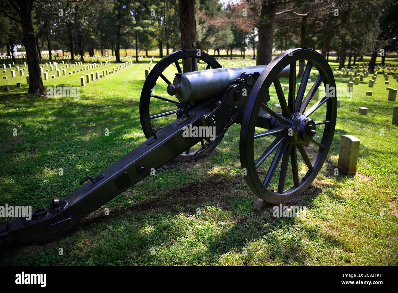 A cannon relic from the American Civil War overlooks the Stones River ...