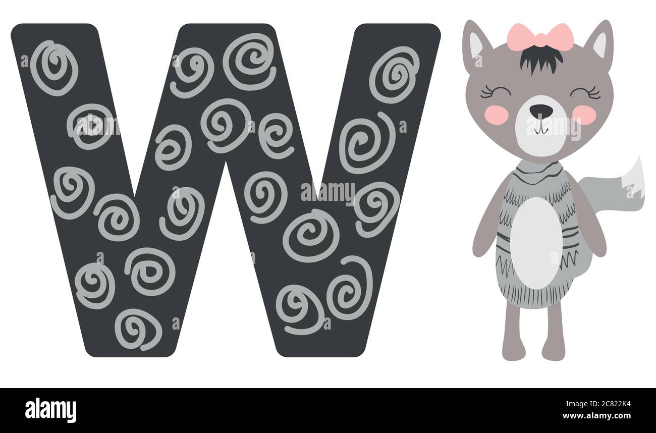 illustration of isolated animal alphabet. W is for wolf. illustration ...