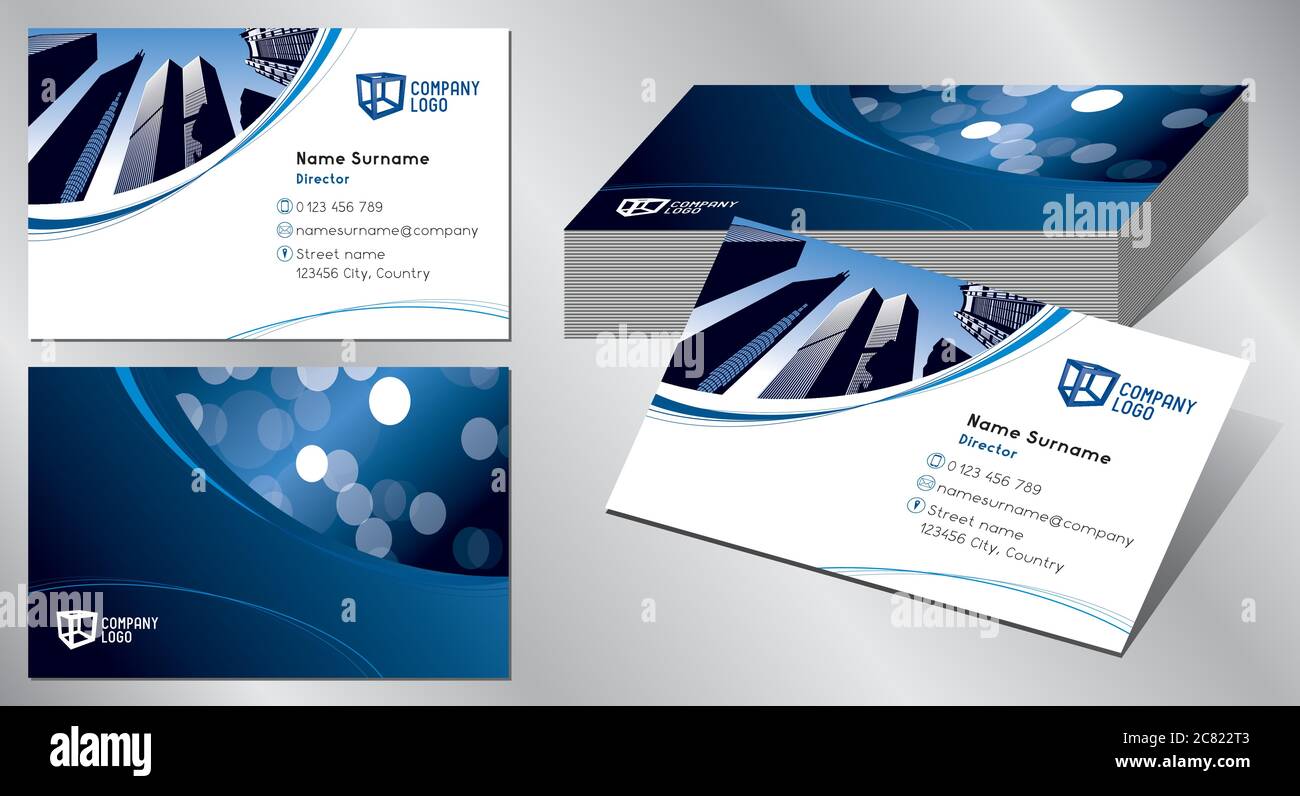 Businesscard template (85x55 mm) - modern office buildings/ skyscrapers ...