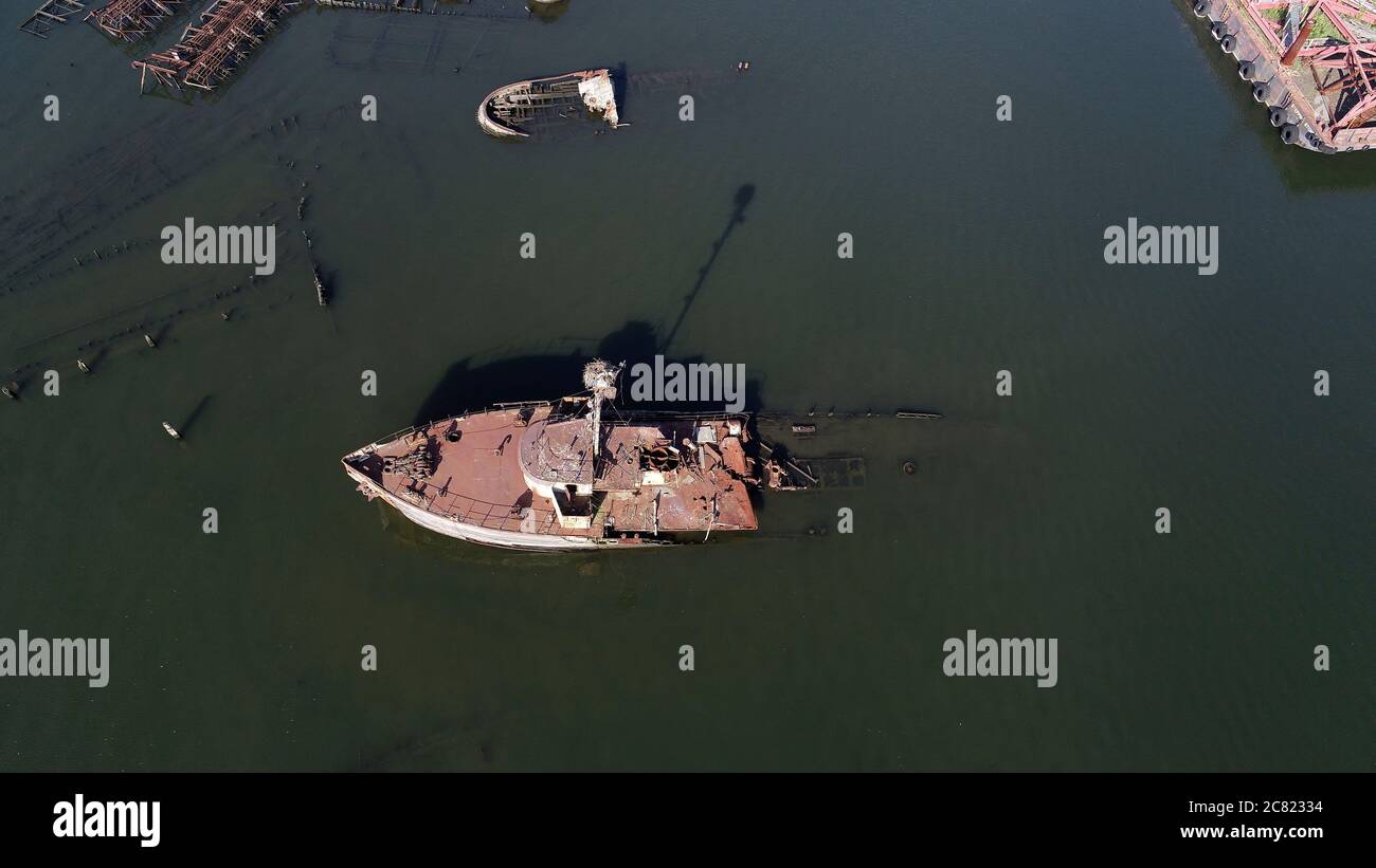 Ships decaying at the Arthur Kill Ship graveyard along the Arthur Kill ...