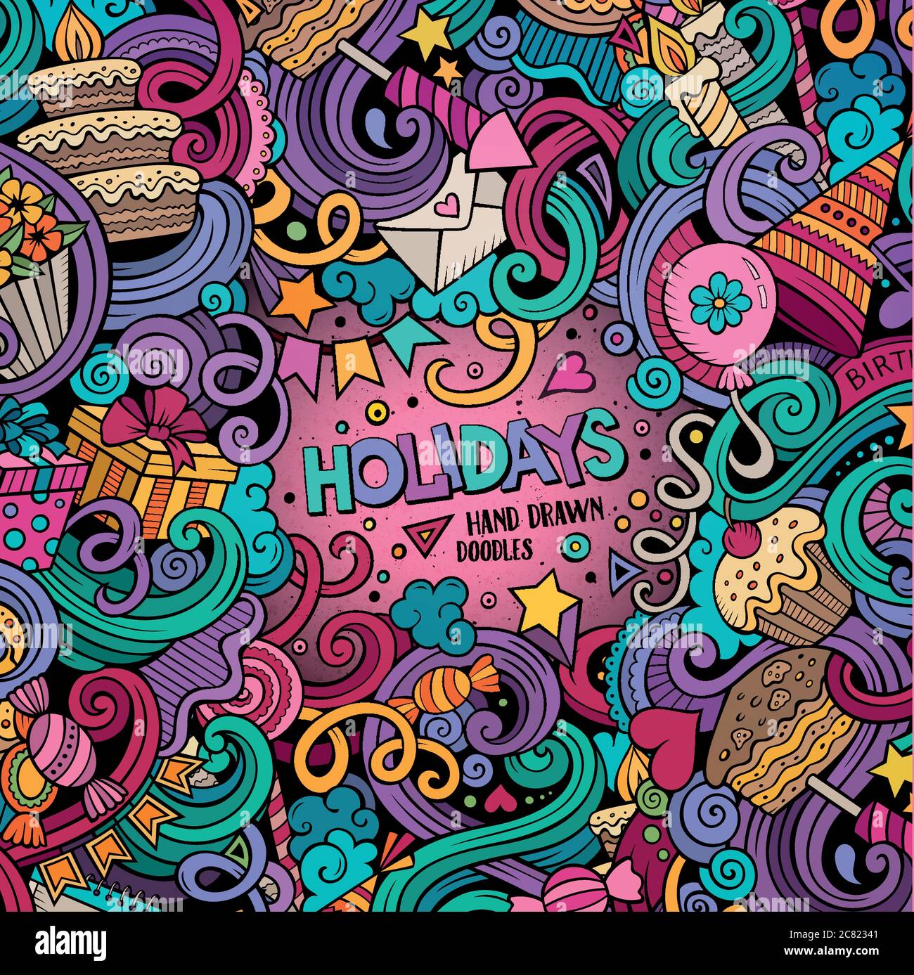 Cartoon hand-drawn doodles holidays illustration Stock Vector Image ...