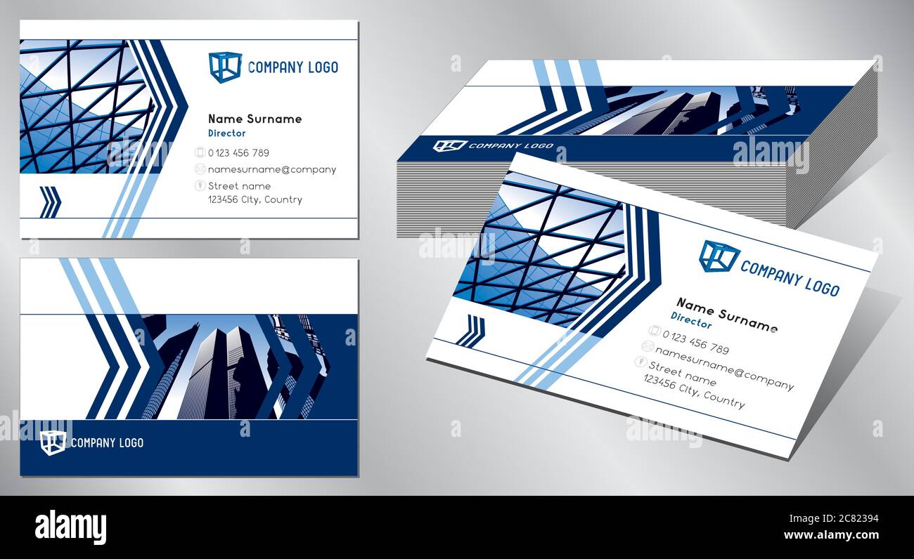 Businesscard template (85x55 mm) - modern office buildings/ skyscrapers ...