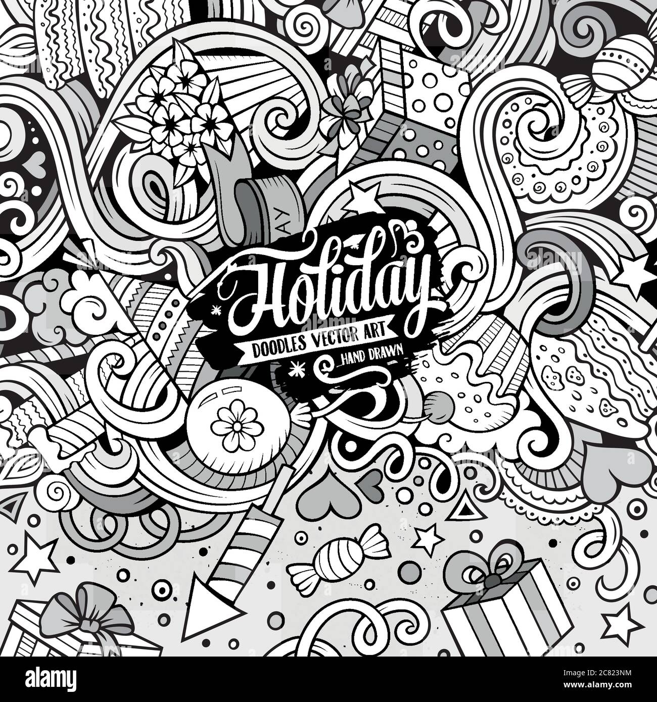 Cartoon hand-drawn doodles holidays illustration Stock Vector Image ...