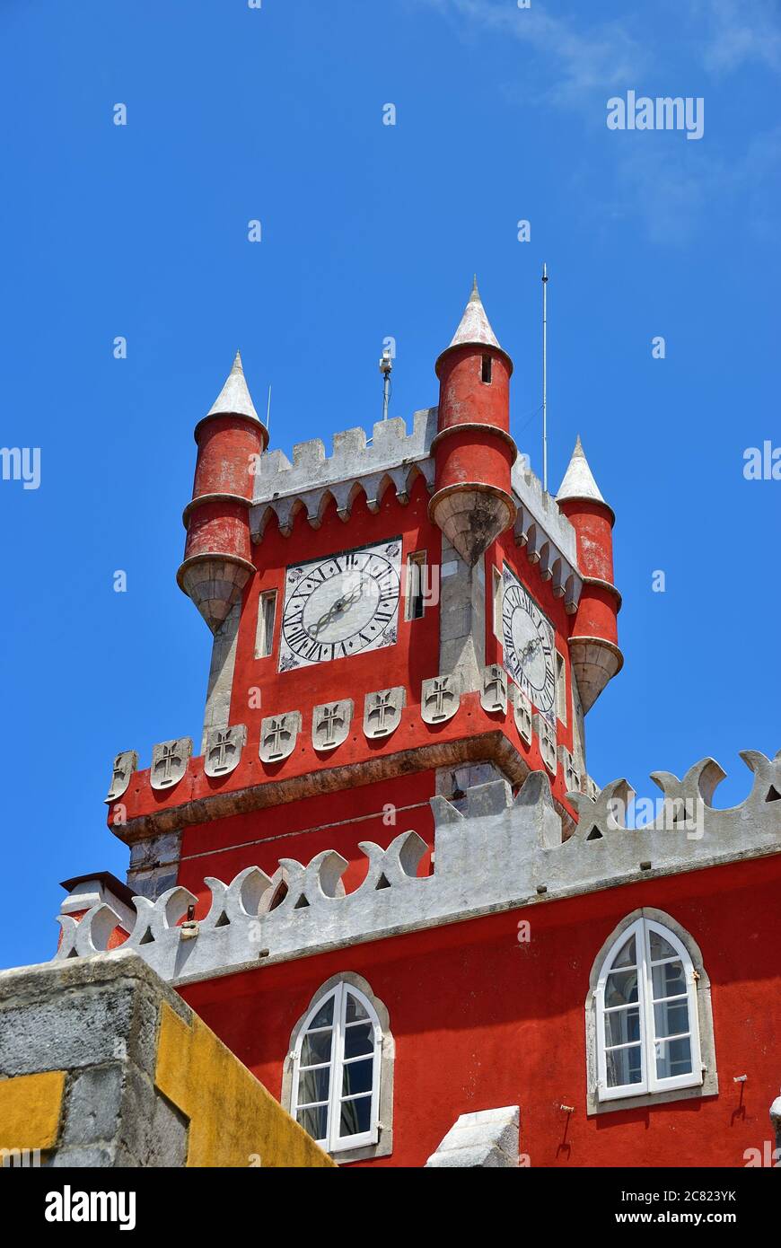 Clock tower inside of Pena National Palace in Sintra in Portugal Stock ...