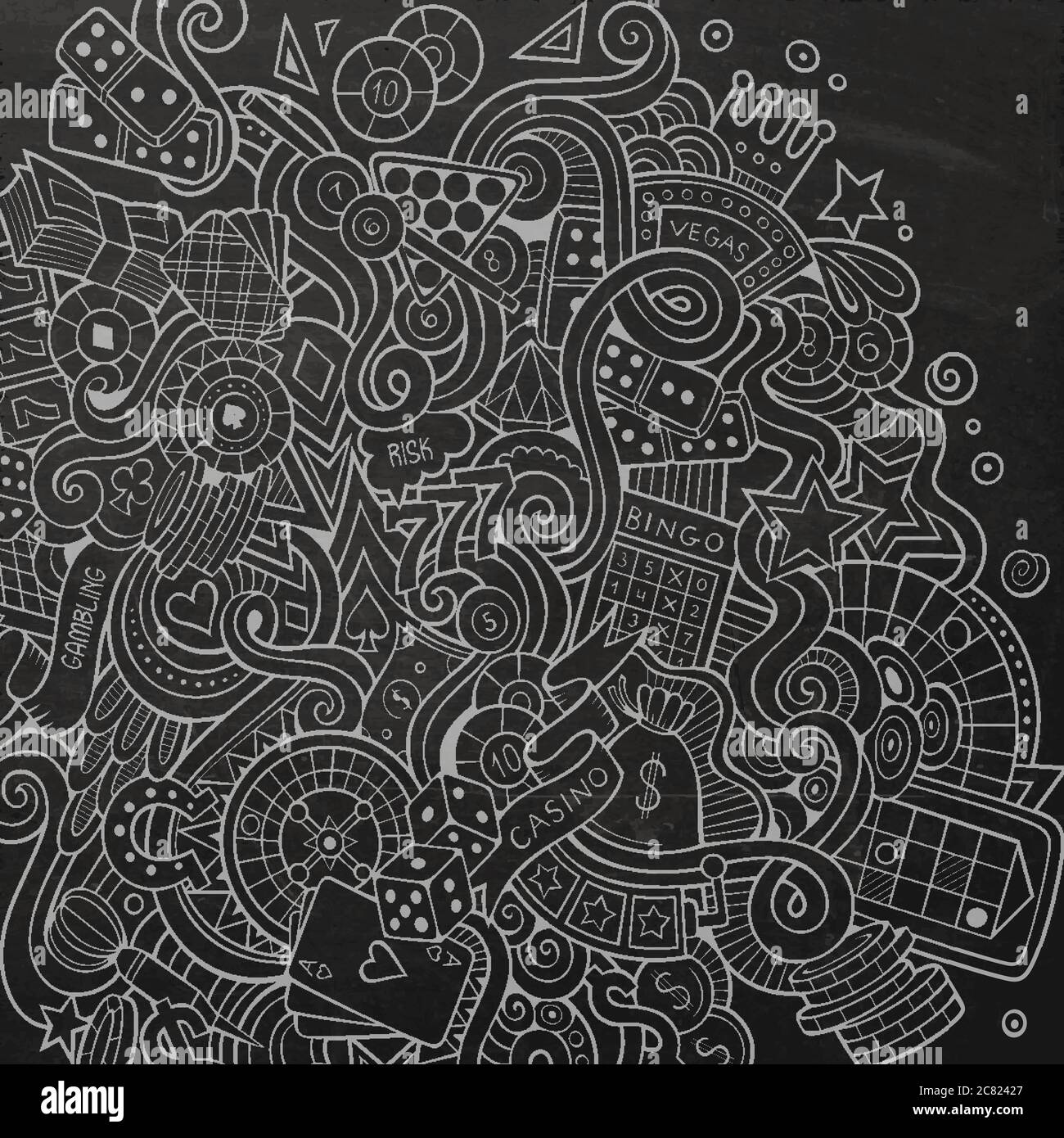 Cartoon hand-drawn doodles casino, gambling illustration Stock Vector ...