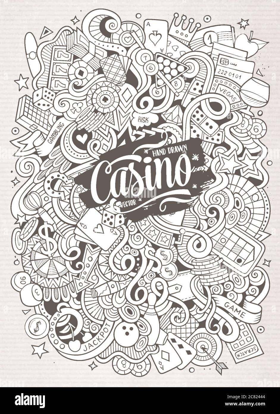 Cartoon hand-drawn doodles casino, gambling illustration Stock Vector ...
