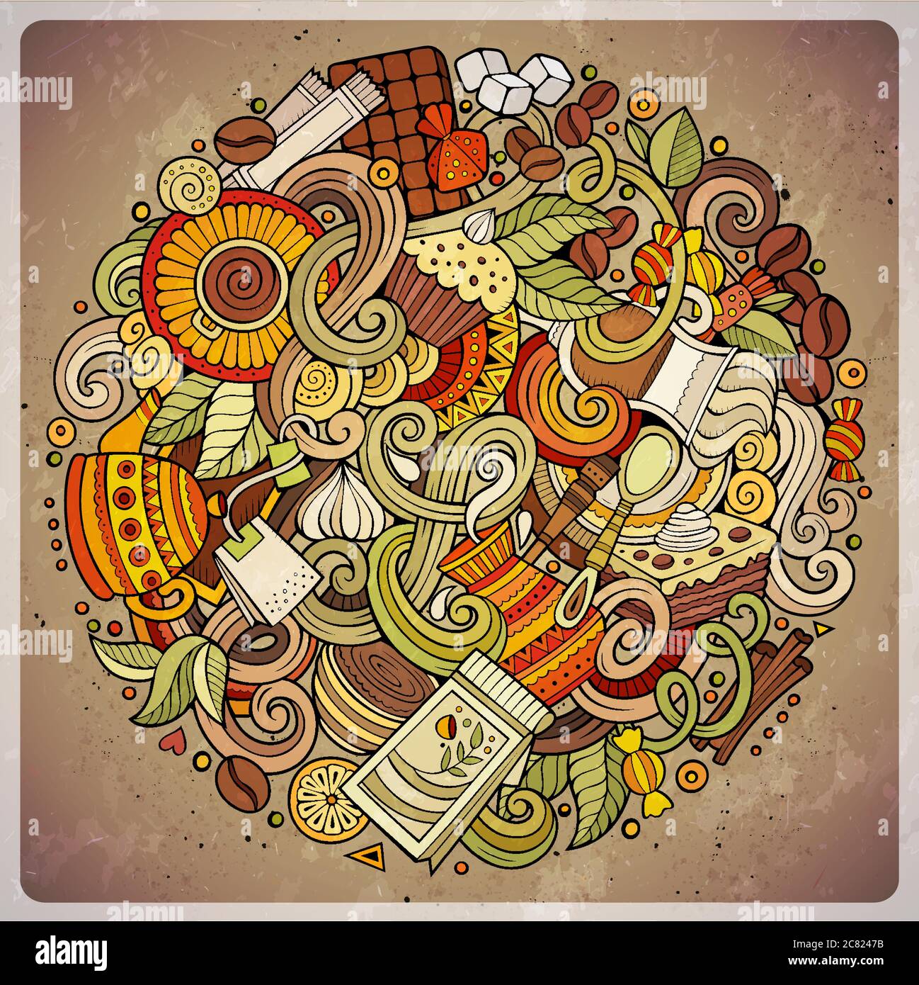 Cartoon doodles cafe, coffee shop background Stock Vector Image & Art ...