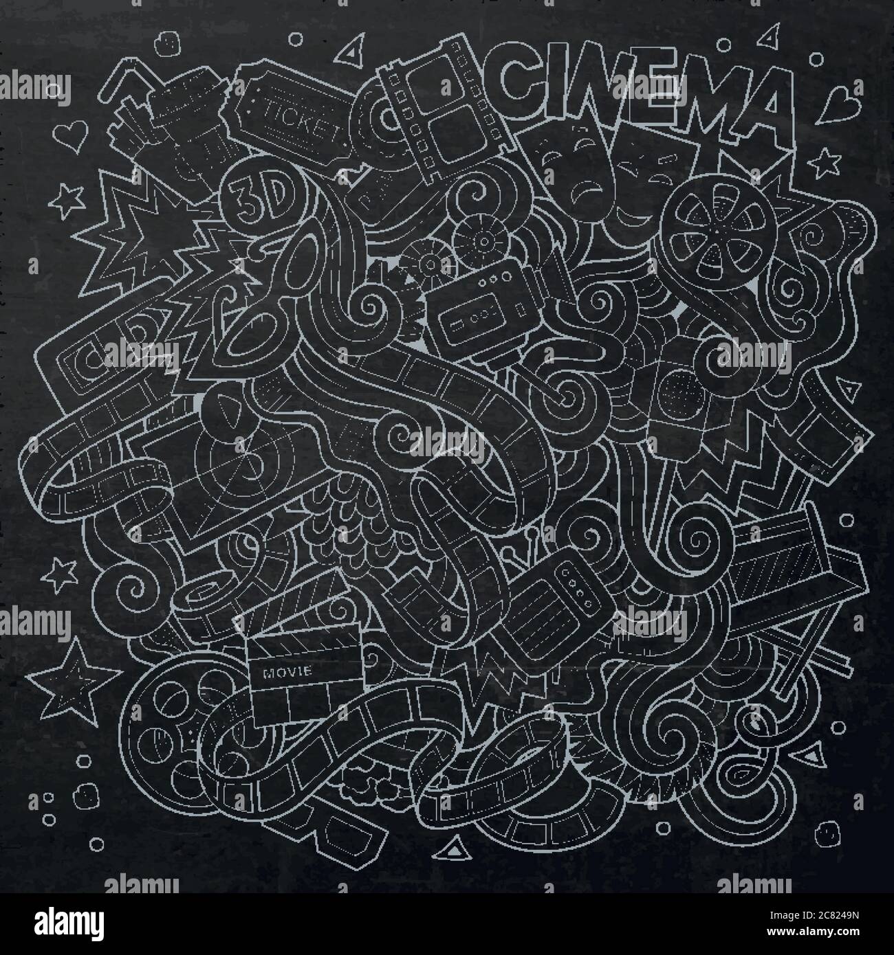 Cartoon vector hand-drawn Cinema Doodle. Sketchy design Stock Vector ...