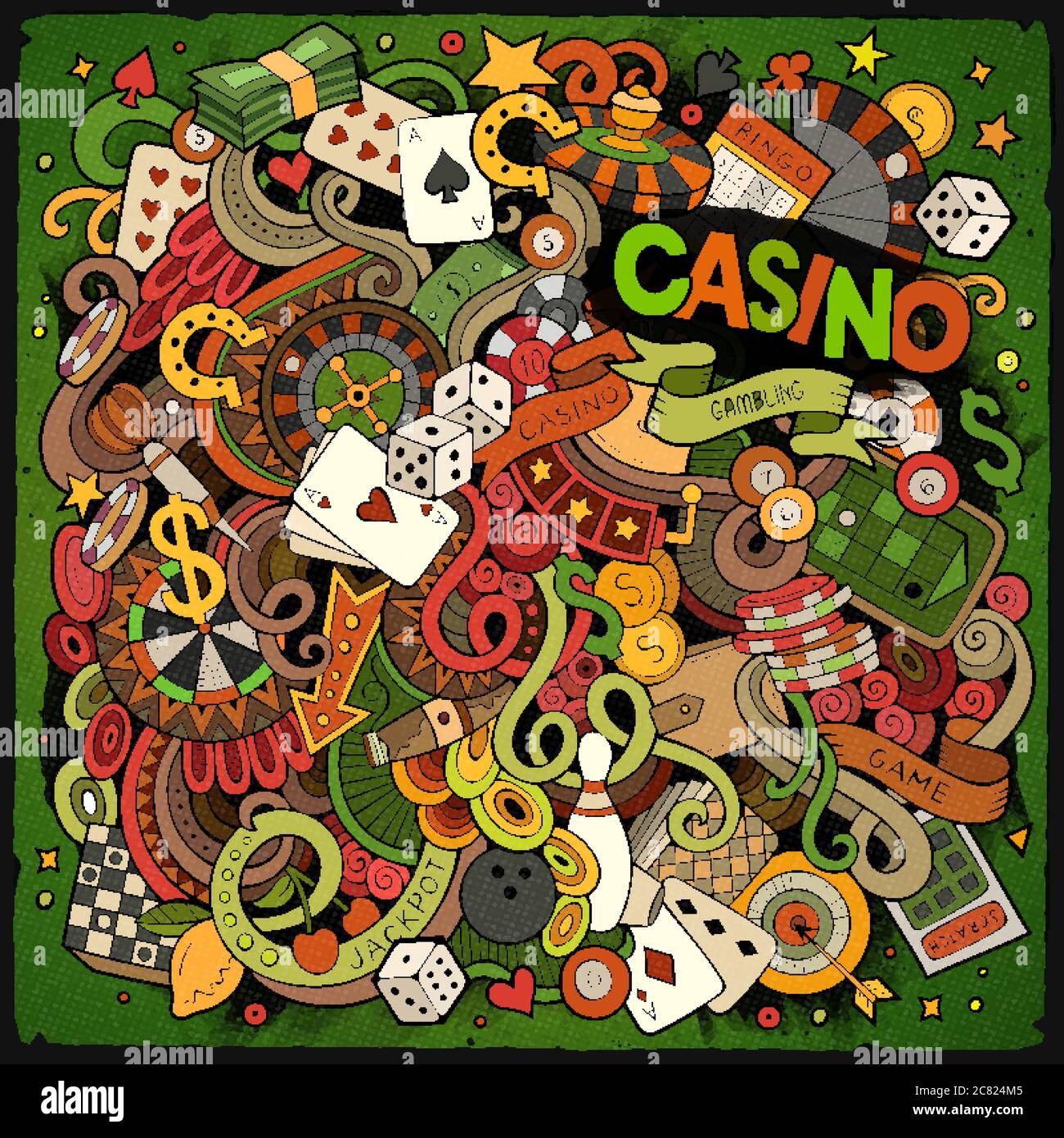 Cartoon hand-drawn doodles casino, gambling illustration Stock Vector ...