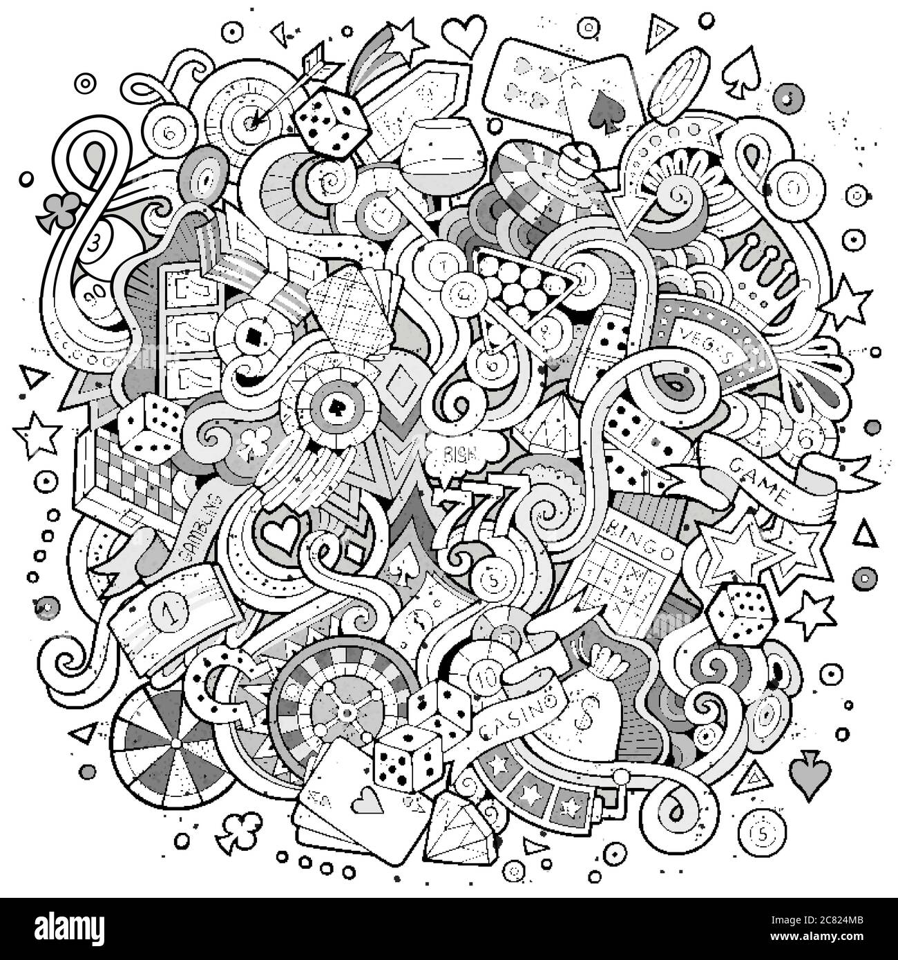 Cartoon hand-drawn doodles casino, gambling illustration Stock Vector ...