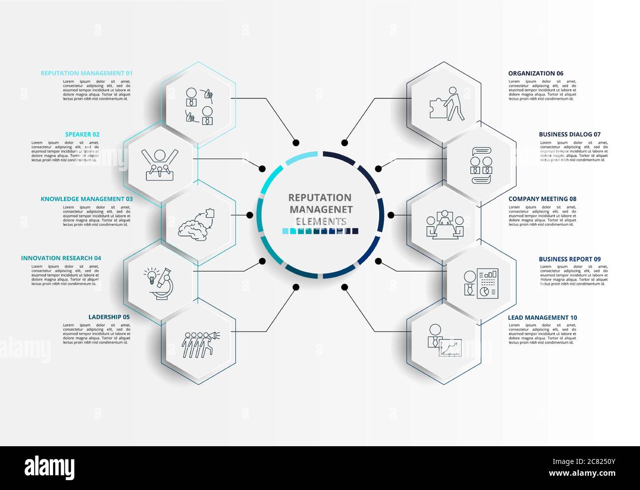Infographic Reputation Management template. Icons in different colors ...