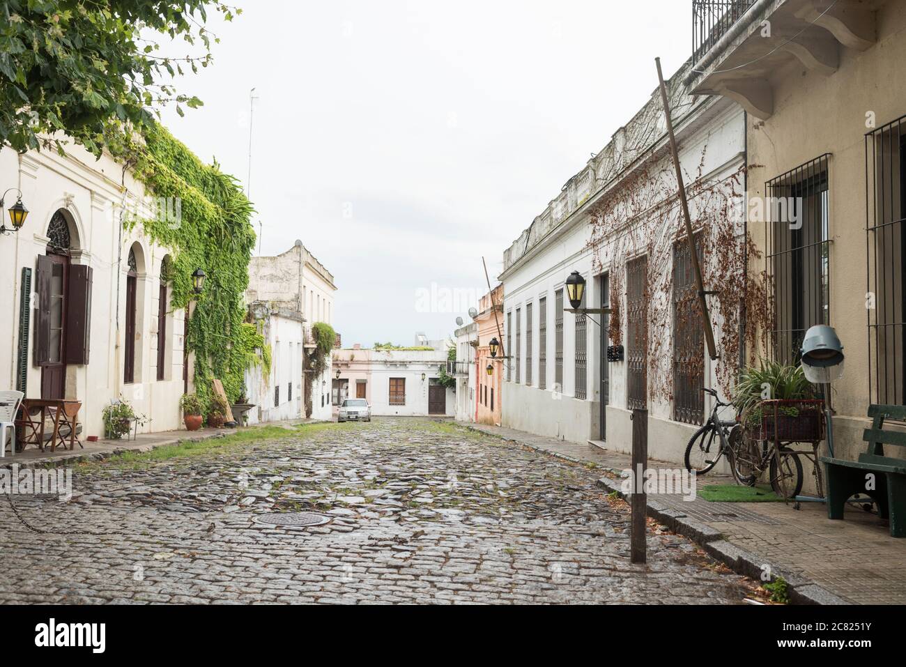 Colonia del Sacramento / Uruguay; Jan 2, 2019: beautiful cobbled street ...