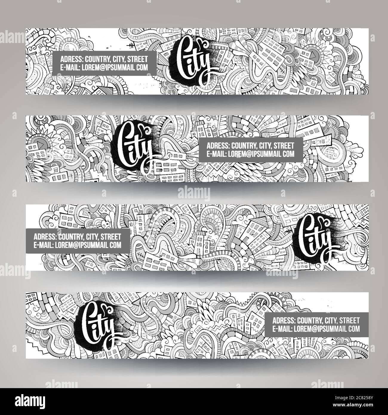 Cartoon vector Doodle city. Horizontal banners design Stock Vector ...