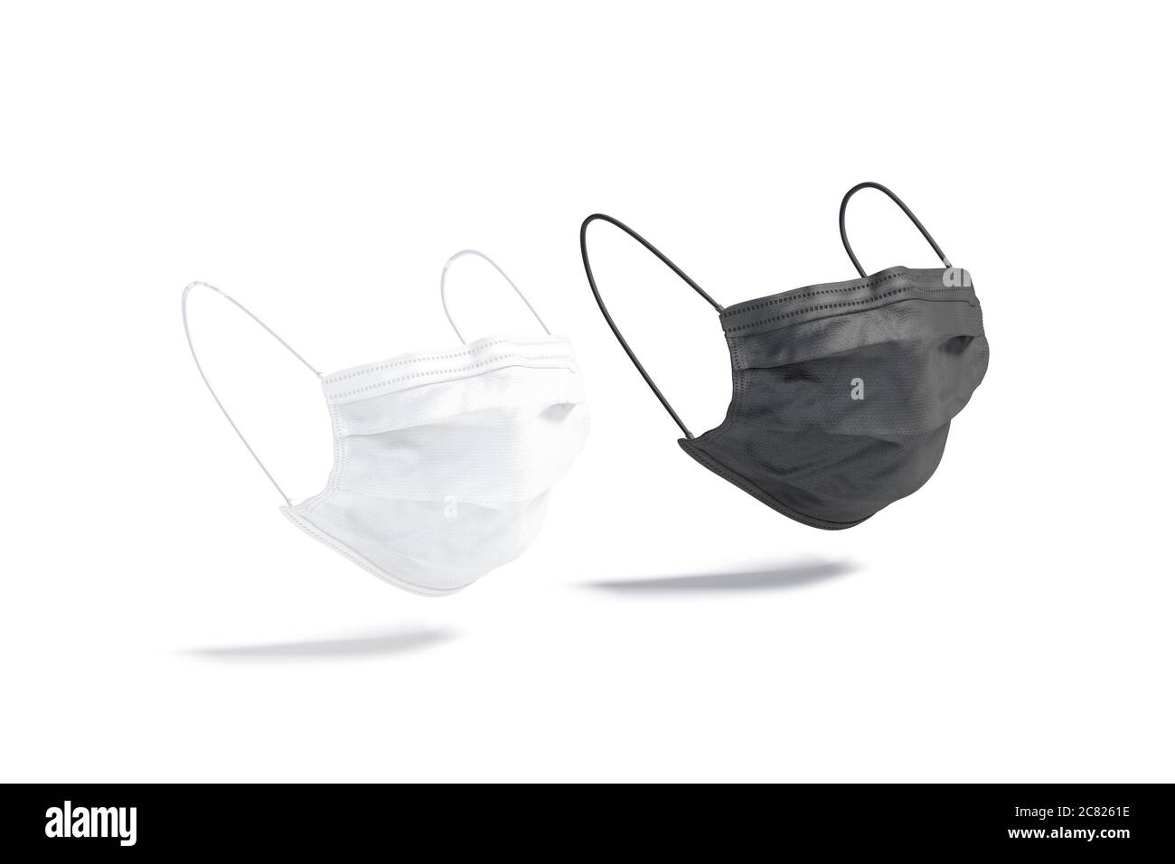 Blank black and white medical protection mask mockup, side view Stock ...