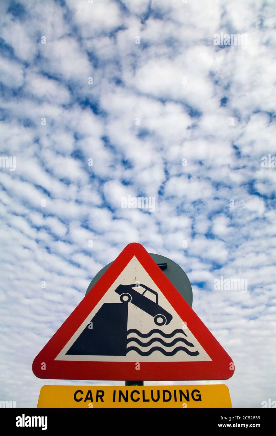 Caution Sign At A Ferry Crossing, Windermere, United Kingdom Stock ...
