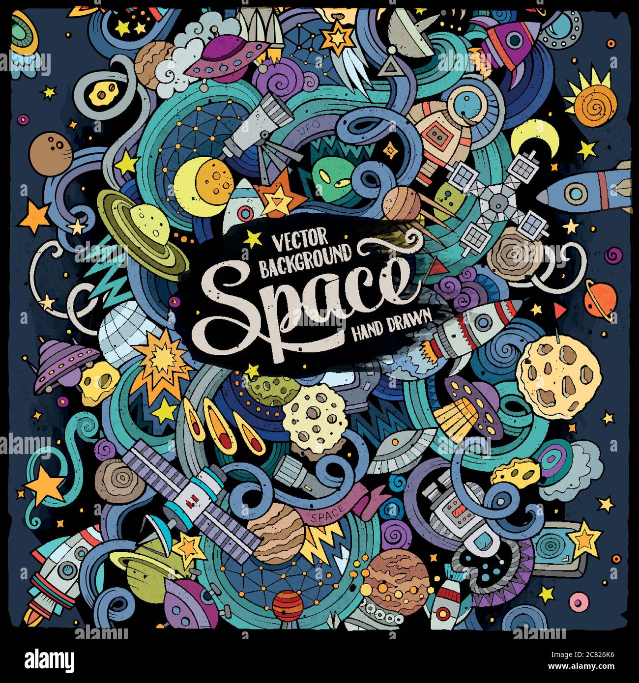 Cartoon hand-drawn doodles Space illustration Stock Vector Image & Art ...