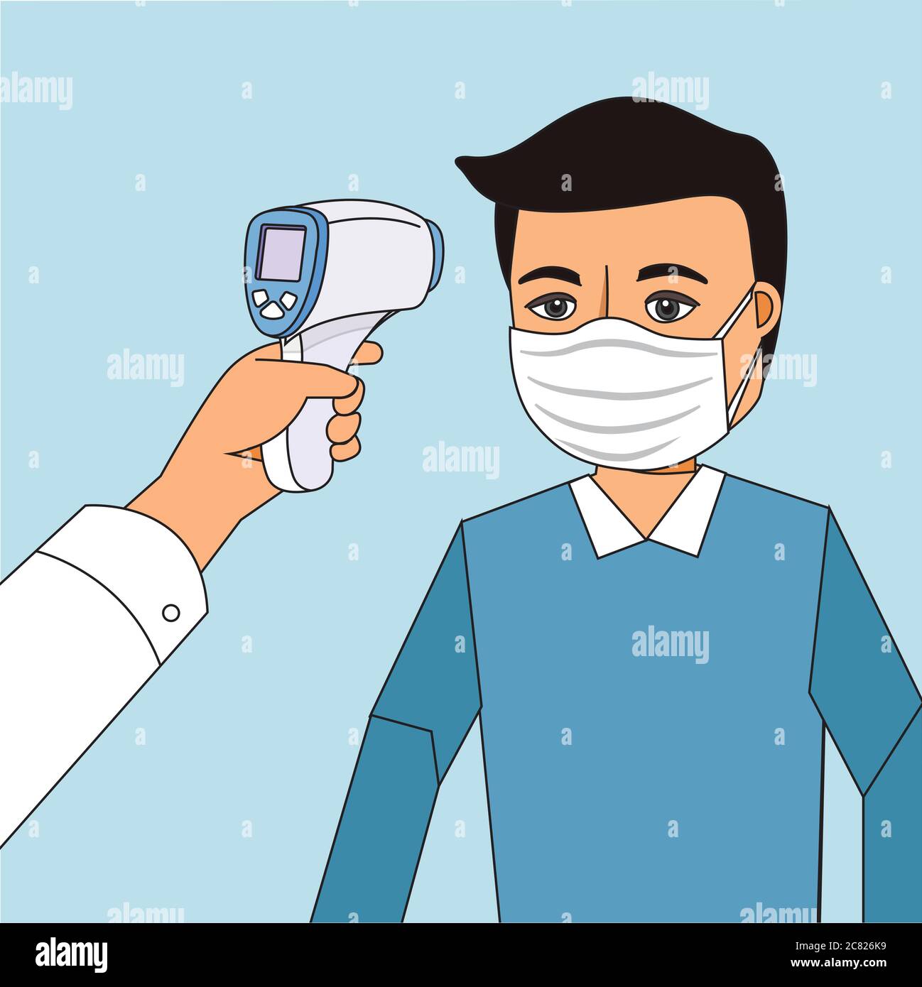 Body temperature check. Doctor holding a non-contact thermometer in ...