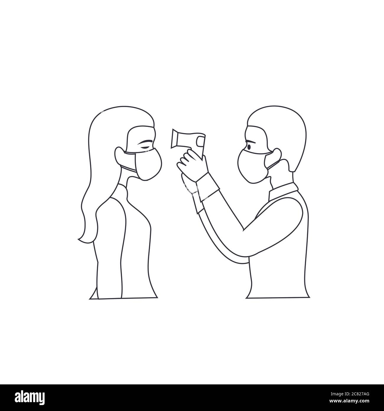 Body temperature check. Doctor holding a non-contact thermometer in ...