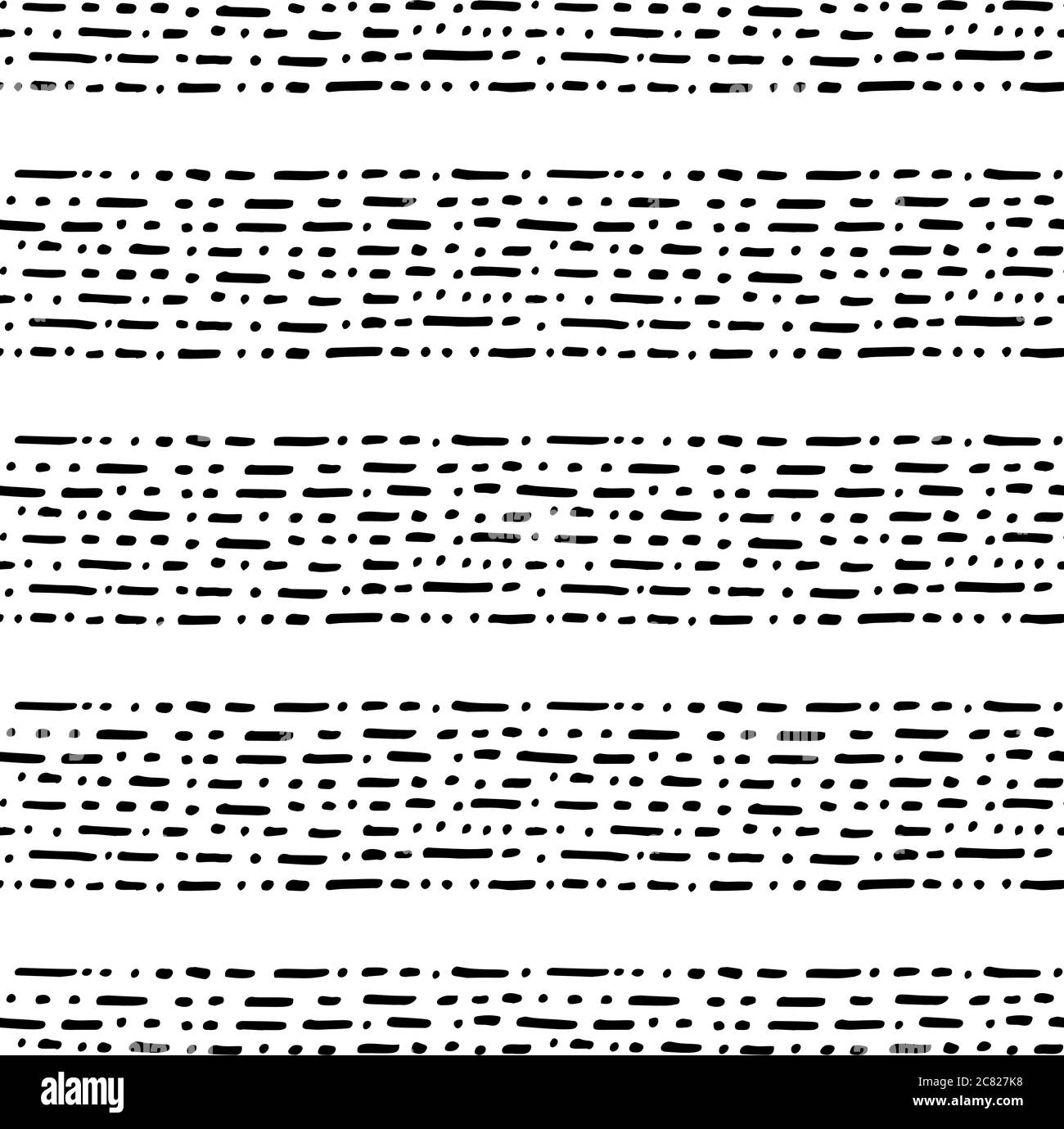 Seamless black and white pattern with hand drawn grunge dot, dash ...