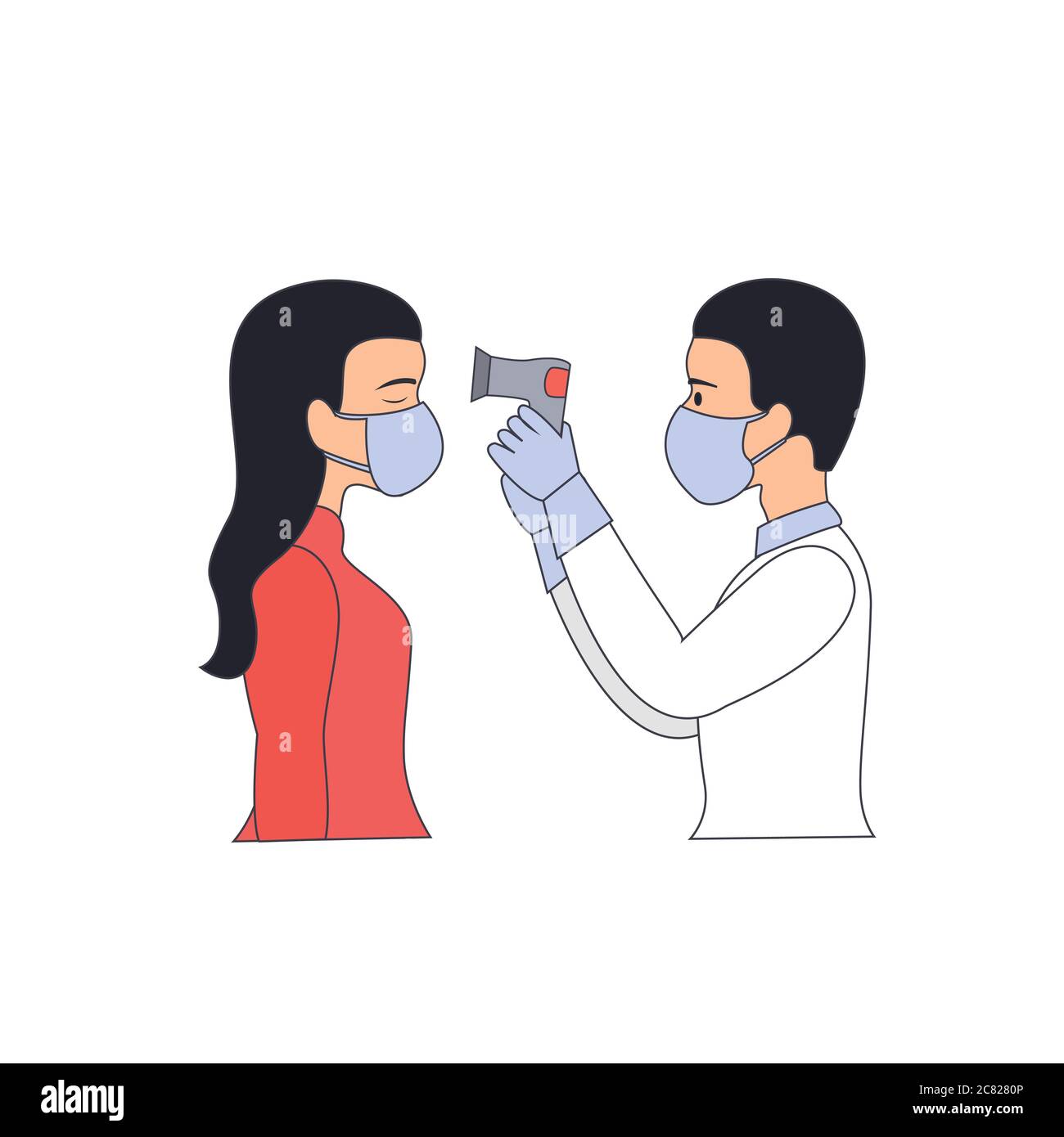 Body temperature check. Doctor holding a non-contact thermometer in ...