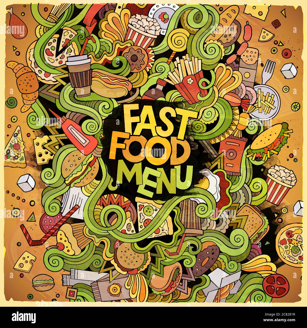 Cartoon cute doodles hand drawn Fastfood illustration Stock Vector ...