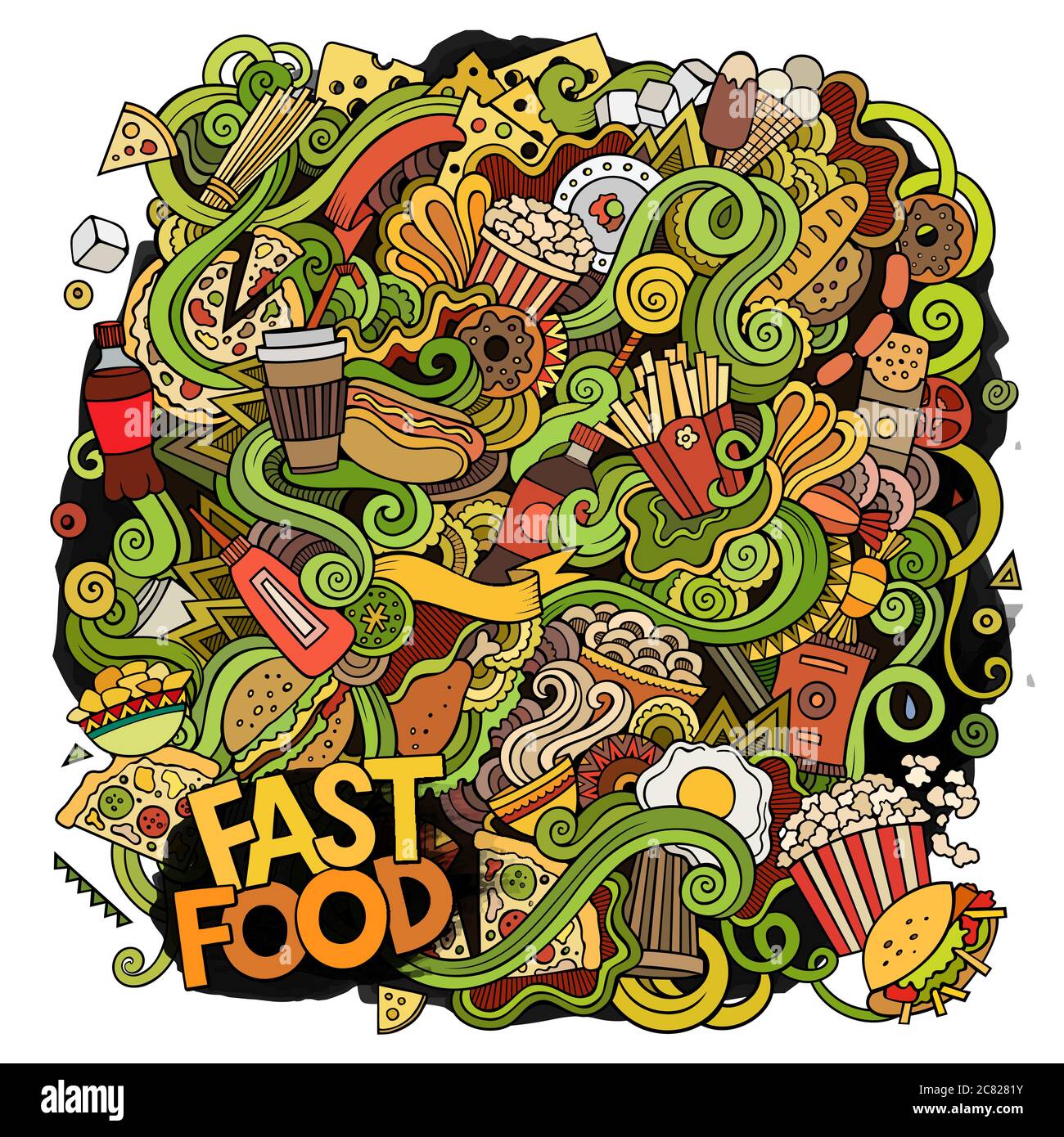 Cartoon cute doodles hand drawn Fastfood illustration Stock Vector ...