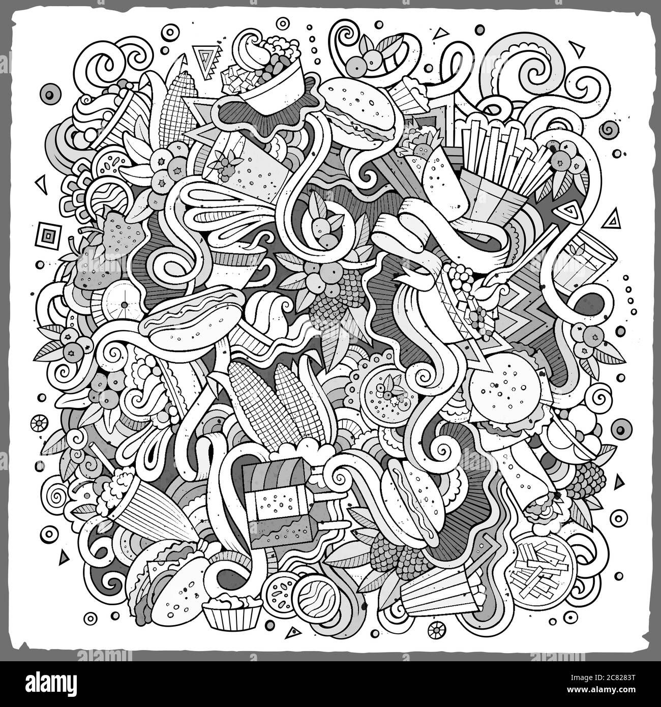 Cartoon cute doodles hand drawn Fastfood illustration Stock Vector ...